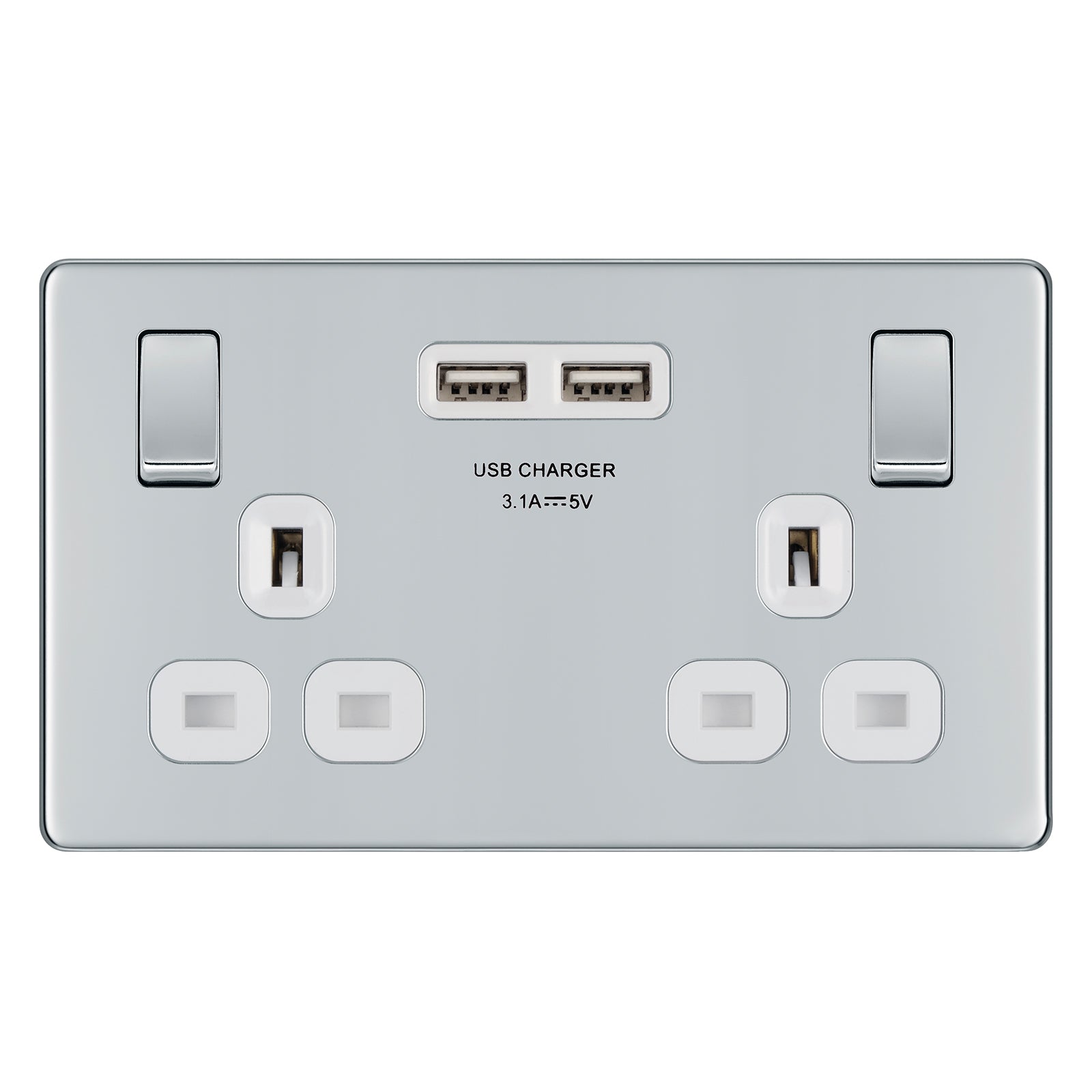 British General BG Flat plate Screwless Double Socket with USB Charger ...