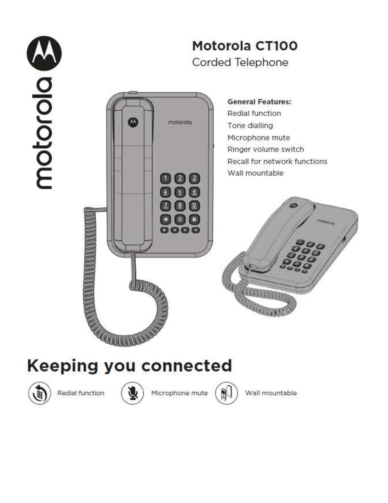 Motorola | CT100 | Basic Corded Phone | 2 Year Warranty – ALCO (S) PTE ...